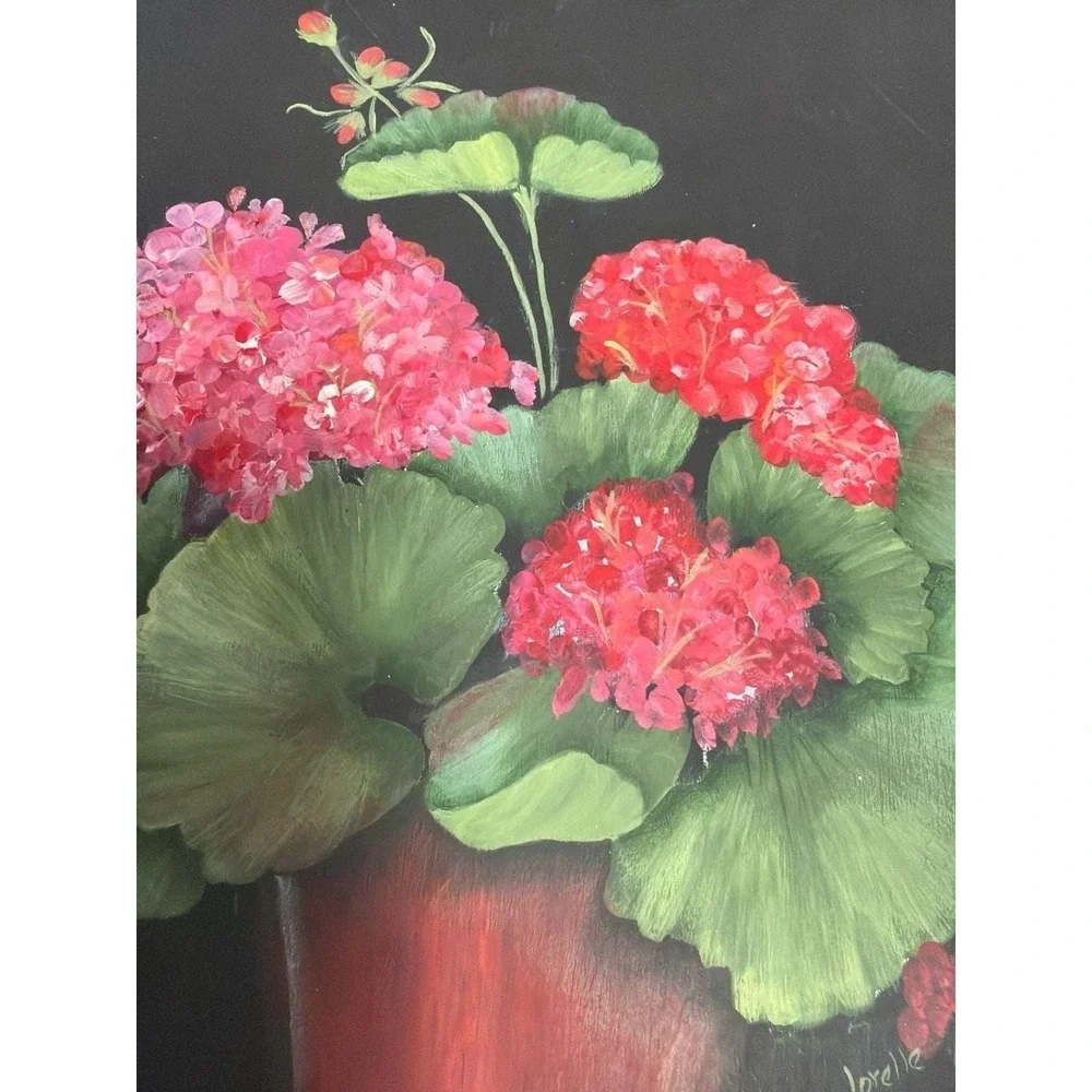 The Unbranded Brand | Art | Vintage Hand Painted Geranium Floral Wood ...